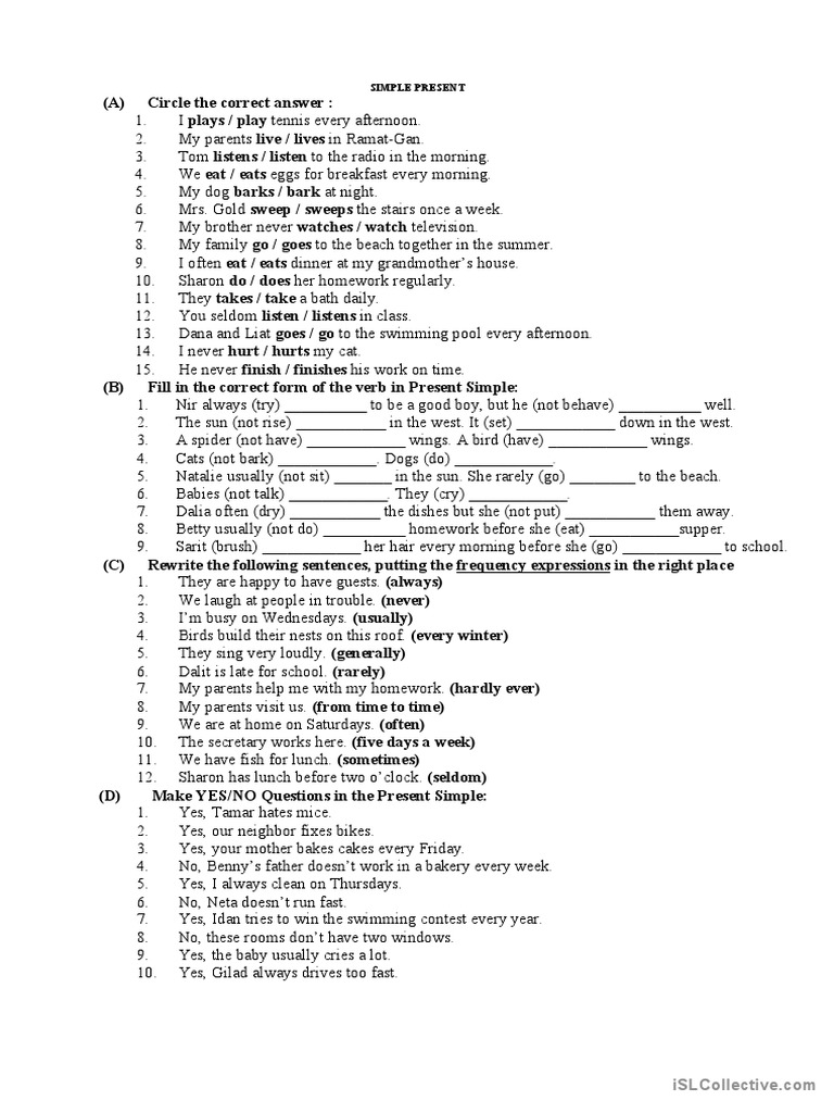 Simple Present Exercises | PDF | Language Arts & Discipline | Home & Garden
