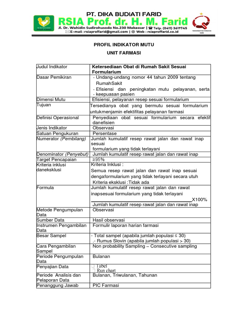 PROFIL INDIKATOR MUTU Farmasi | PDF