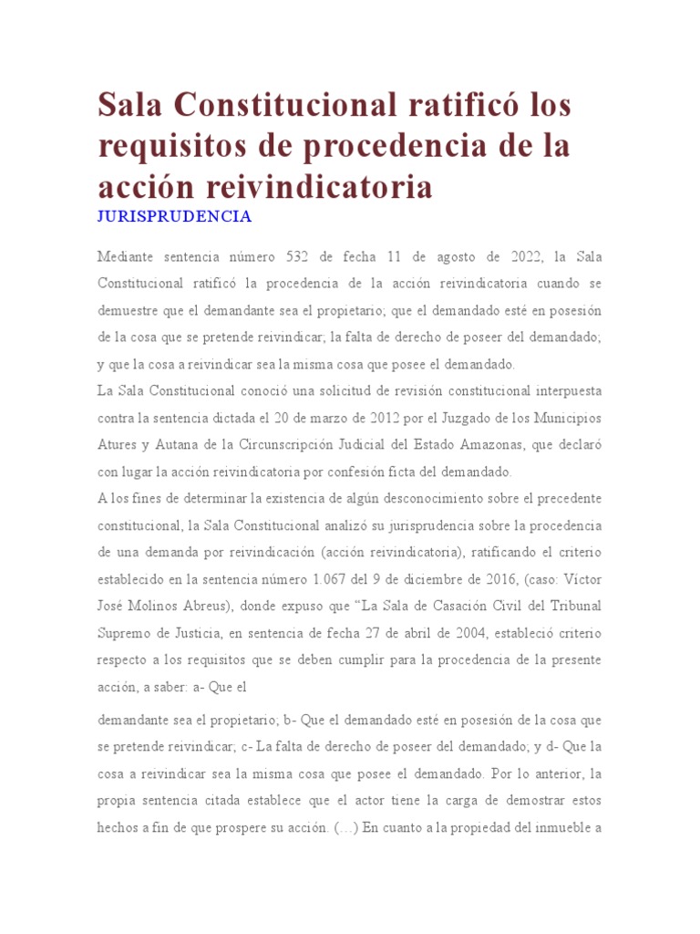 Sala Constitucional ratificó los requisitos de procedencia de la acción ...