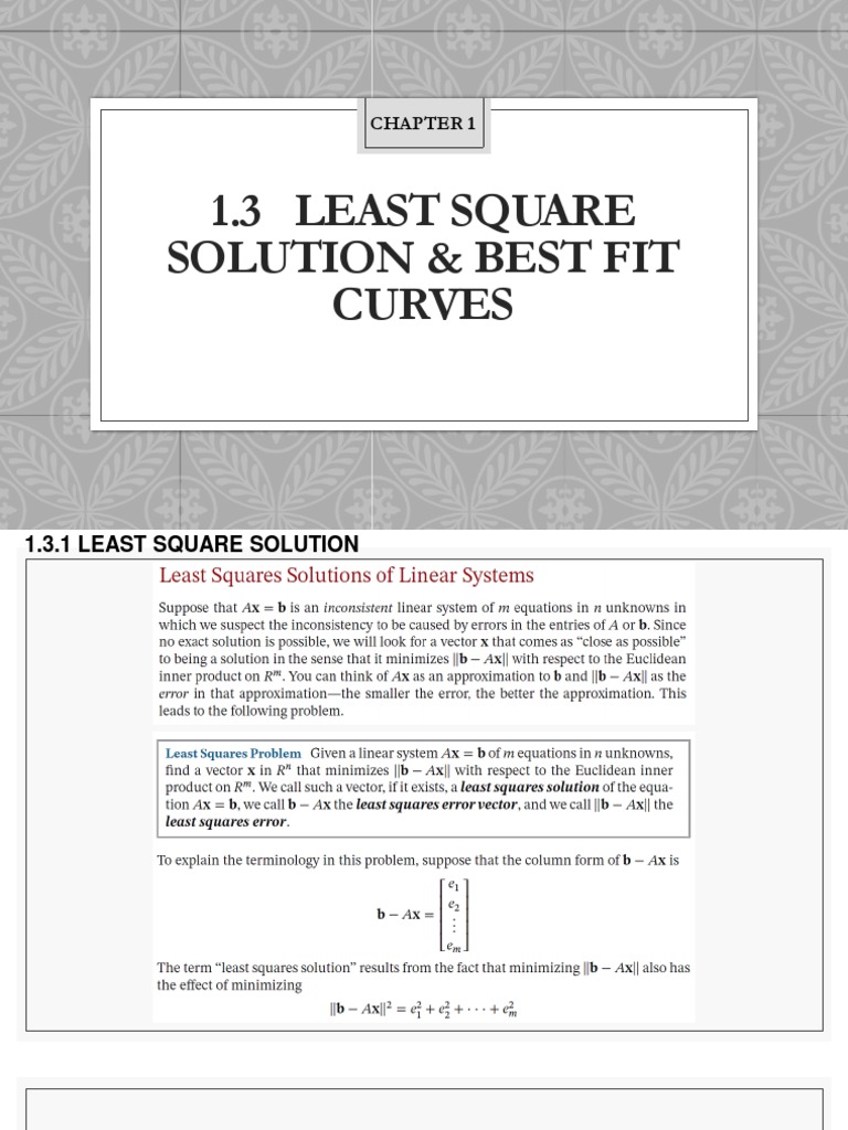 Chapter 1.3 Least Square Solution & Best Fit Curves (Student) | PDF