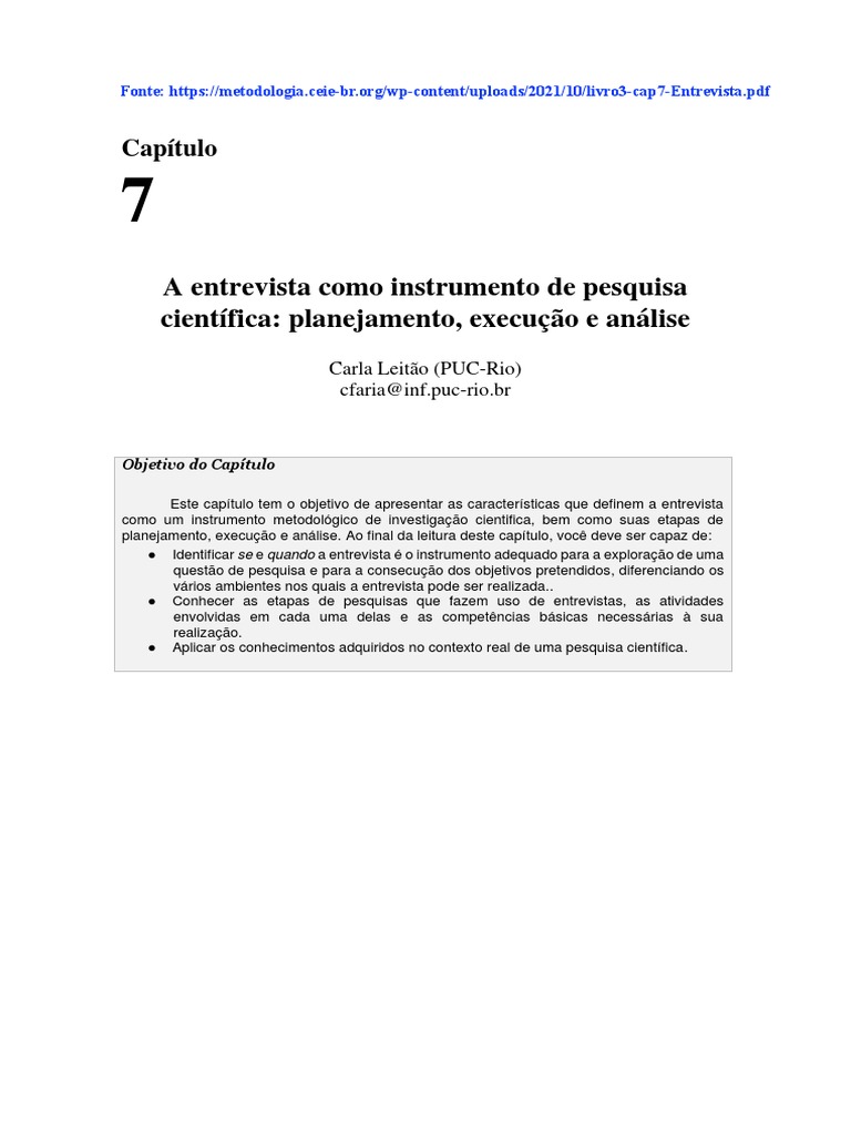 A Entrevista Como Instrumento de Pesquisa Científica - Planejamento ...