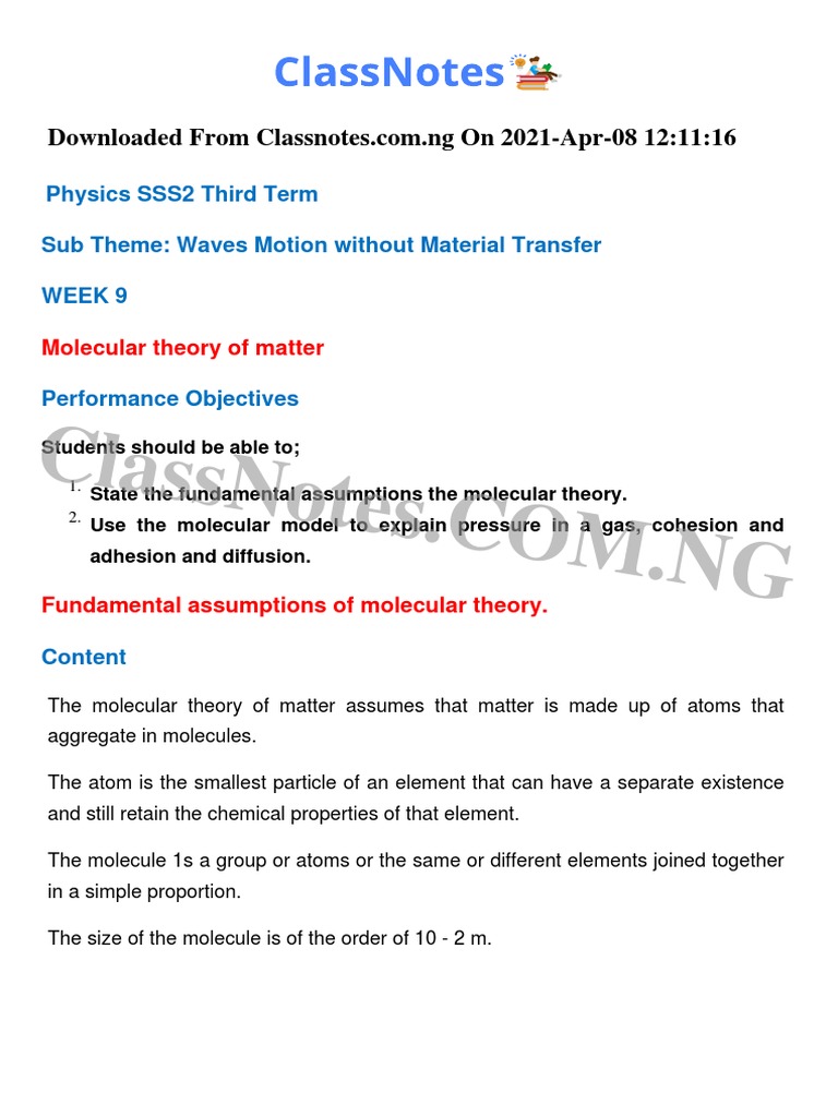 ClassNotes 94 861 Molecular Theory of Matter | PDF