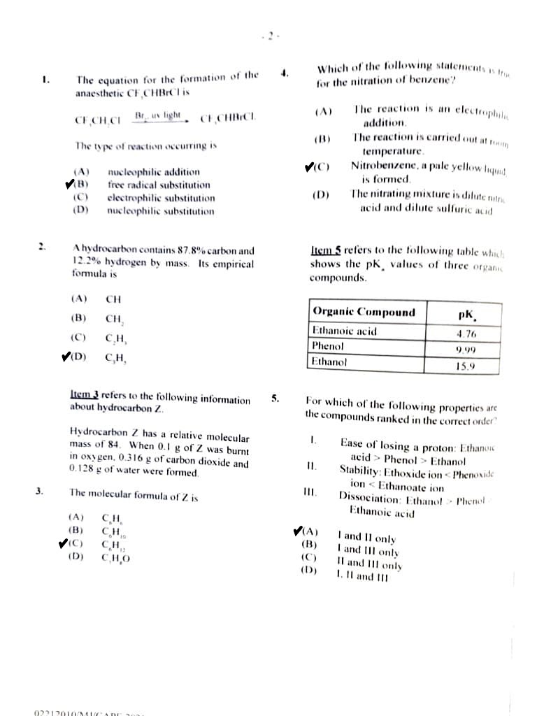 CAPE Chemistry 2021 U2 P1 Ans | PDF
