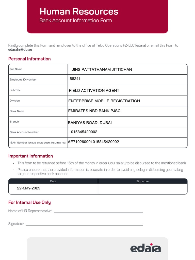 Edara-Bank Account Information Form | PDF