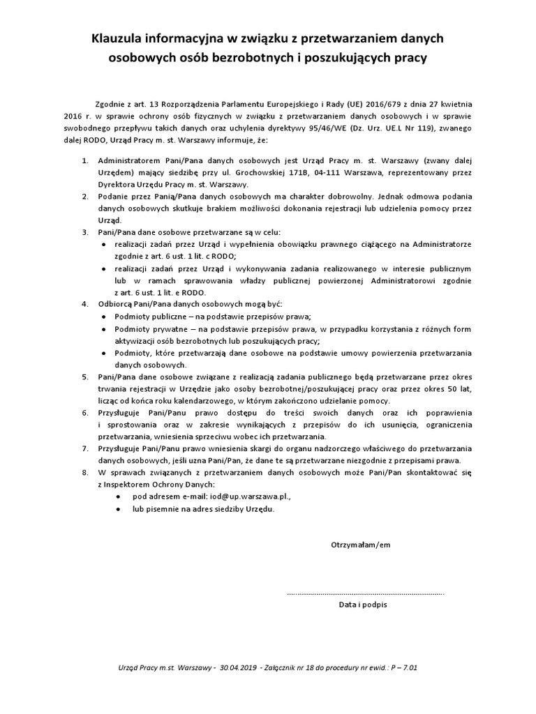 7.01 Zal. 18 Klauzula Informacyjna RODO | PDF