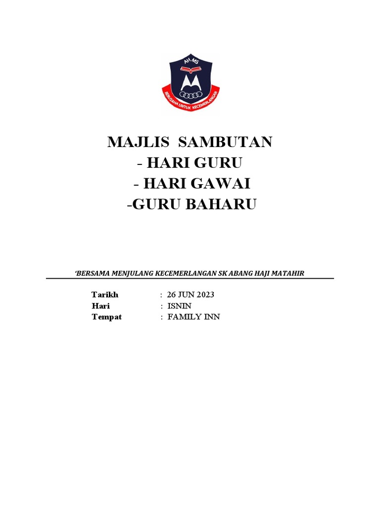 Majlis Sambutan Hari Guru, Hari Gawai Dan Sambut Guru Baharu 2023 | PDF