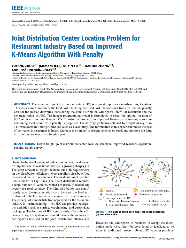 Joint Distribution Center Location Problem For Restaurant Industry Based On Improved K-Means ...