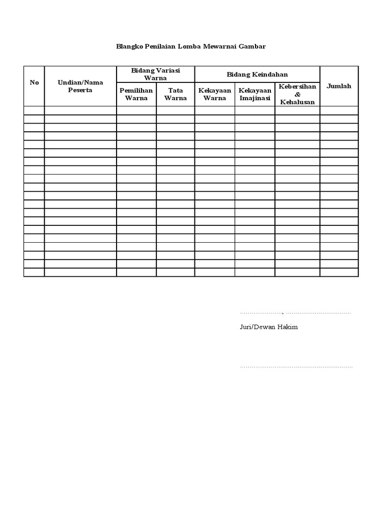 Blangko Penilaian Lomba Mewarnai | PDF Blangko Penilaian Lomba Mewarnai | PDF