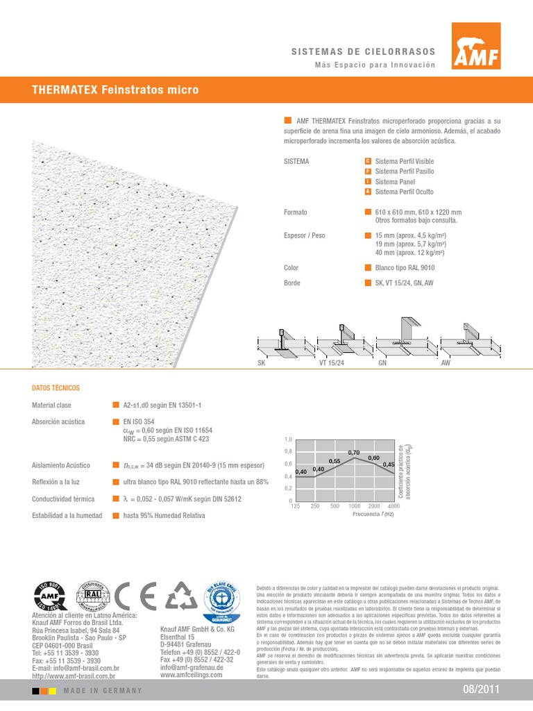 Ficha Tecnica Baldosa AMF THERMATEX Feinstratos Micro | PDF