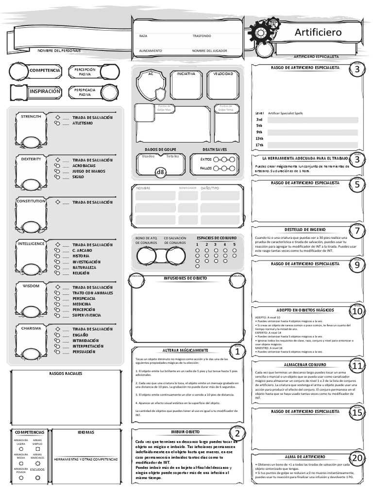 Character Sheet Artificiero Editable | PDF