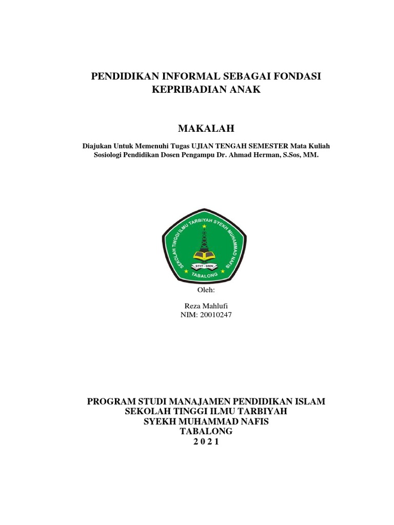 Pendidikan Informal dan Kepribadian Anak | PDF | Kesehatan Holistik