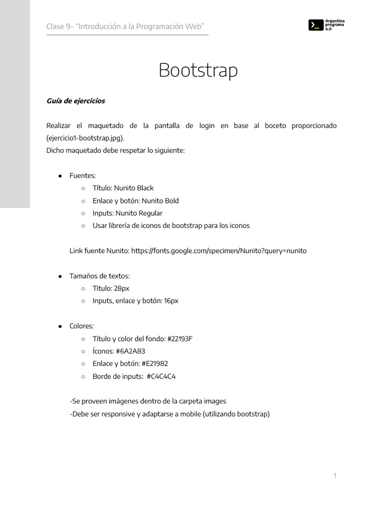 Guía de ejercicios - Clase 9 - Bootstrap (1) | PDF