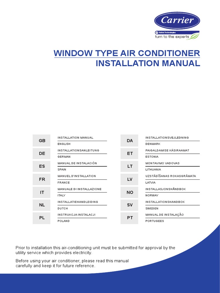 Window Type Air Conditioner Installation Manual | PDF