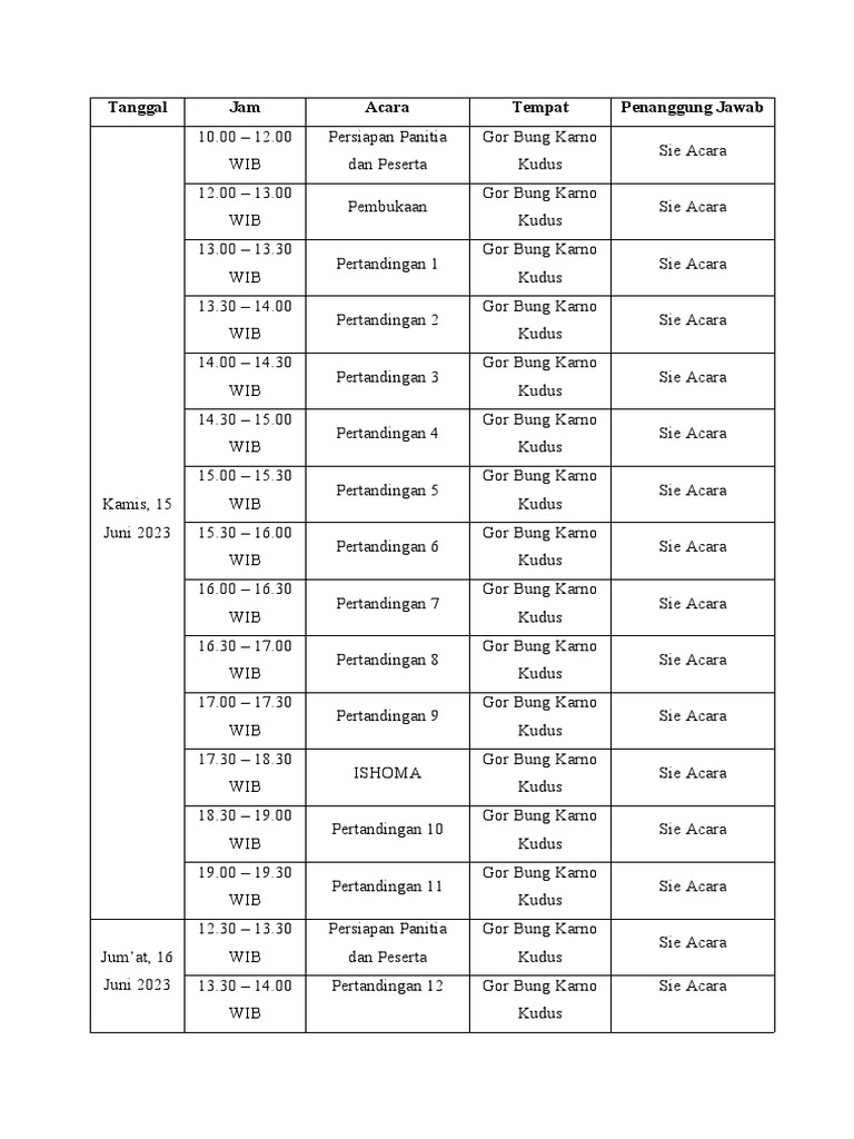 Jadwal Turnamen di Gor Bung Karno | PDF