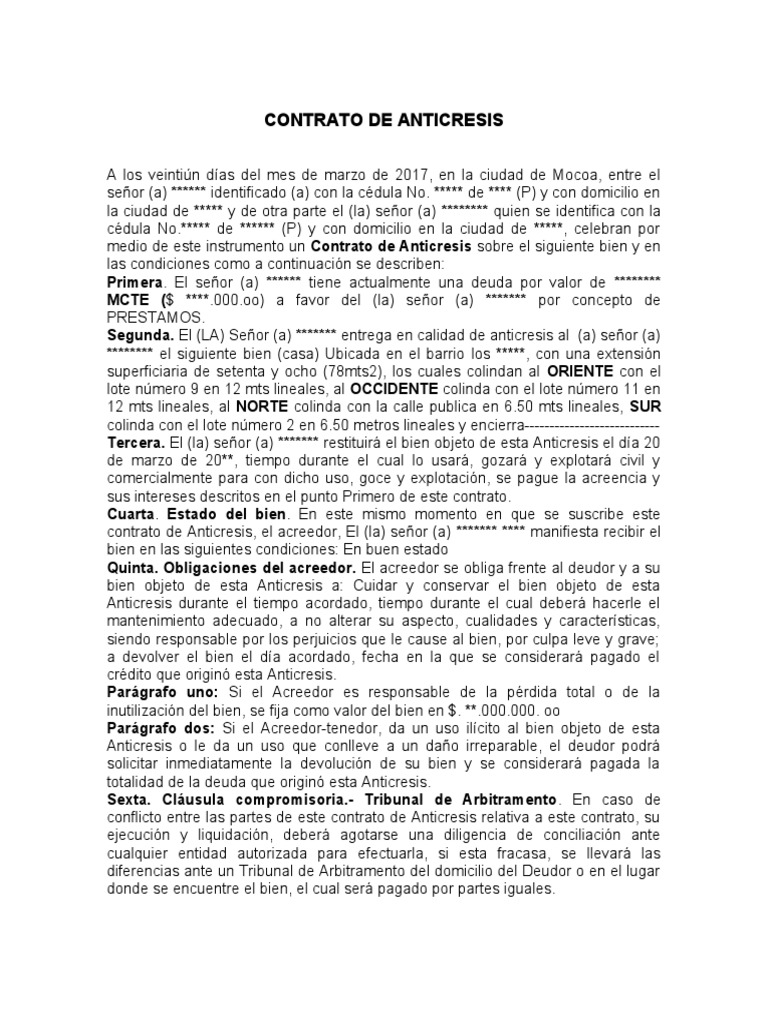 Contrato de Anticresis | PDF | Derecho privado