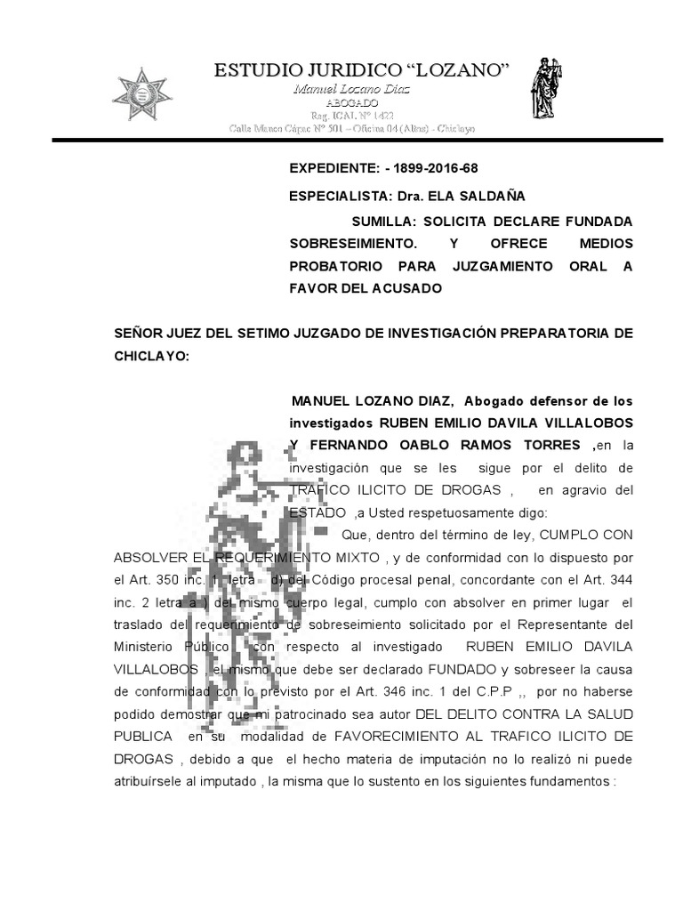 Absuelve Acusacion Se Declare Fundado Sobreseimiento Solicitado Por El ...