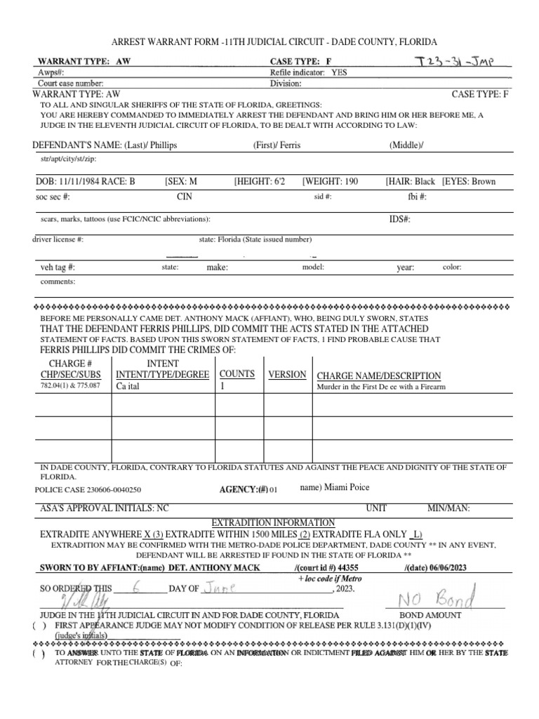 Arrest Warrant of Ferris Phillips II | PDF | Affidavit | Arrest Warrant