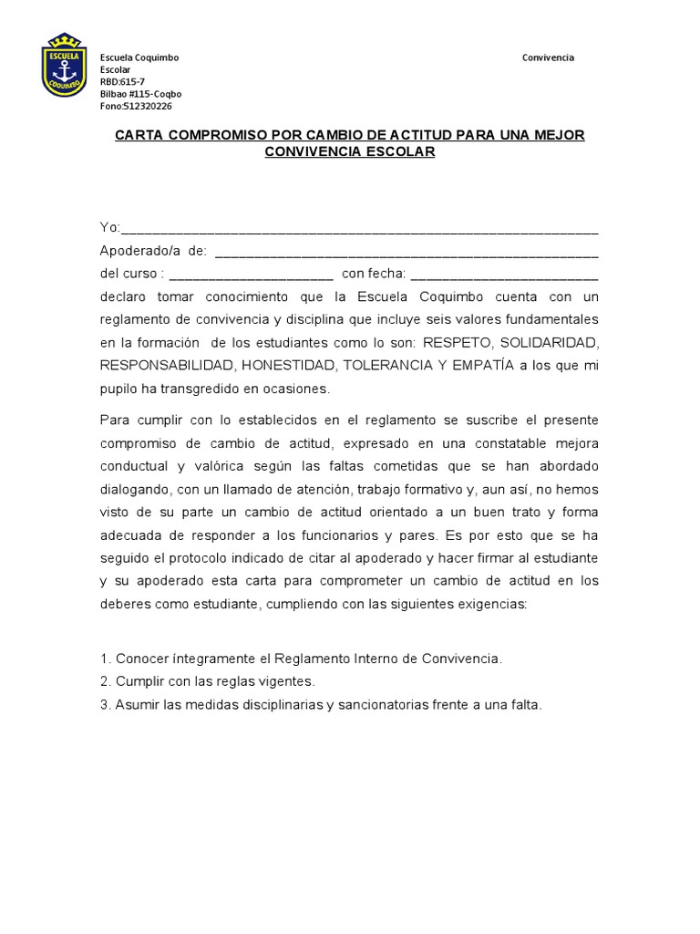 Compromiso de Convivencia Escolar | PDF