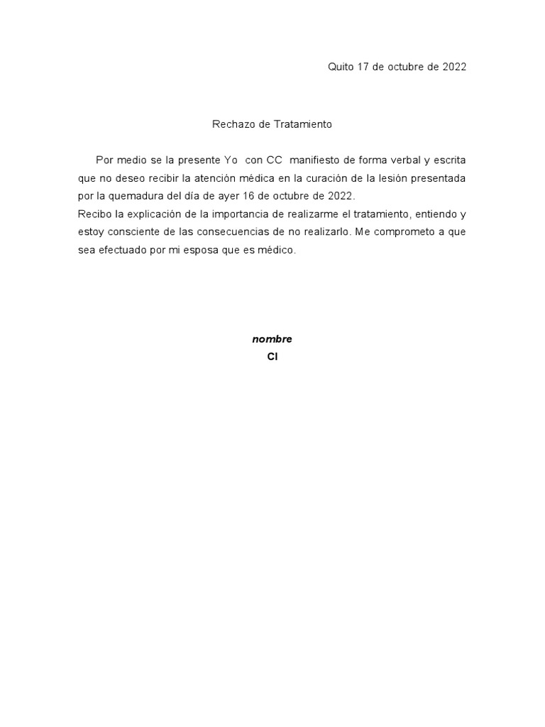 Rechazo de Tratamiento | PDF