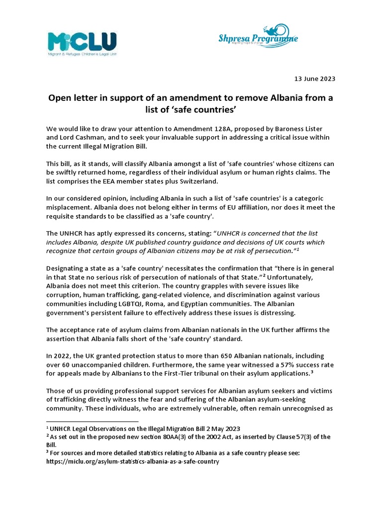Remove Albania from 'Safe Countries' List | PDF