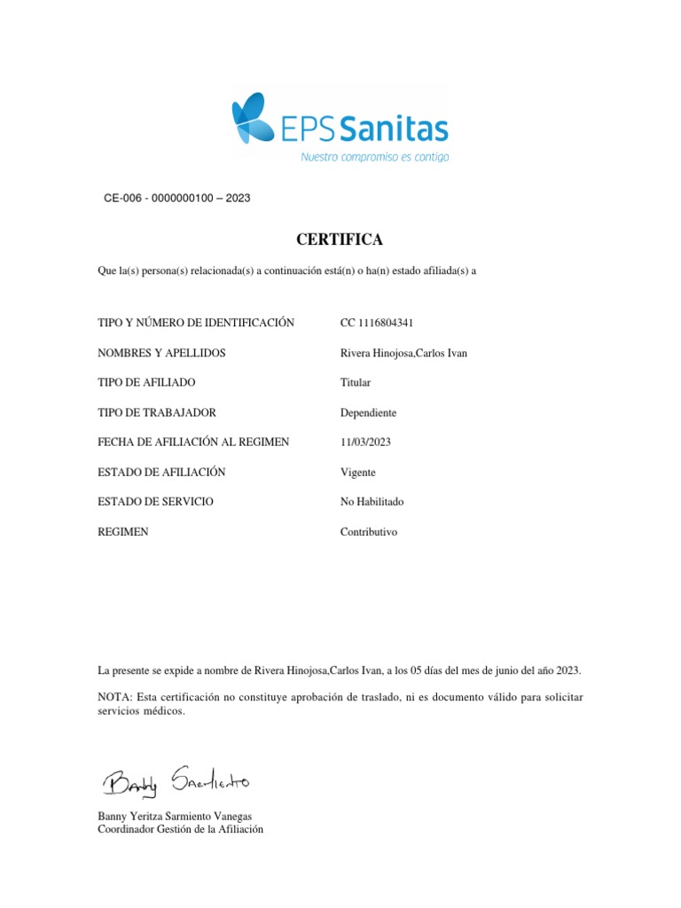 Certificado EPS | PDF