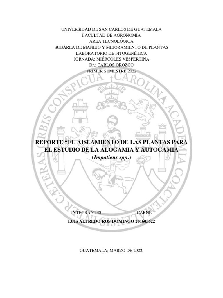 REPORTE - El Aislamiento de Plantas Alogamas y Autogamas | PDF REPORTE - El Aislamiento de Plantas Alogamas y Autogamas | PDF