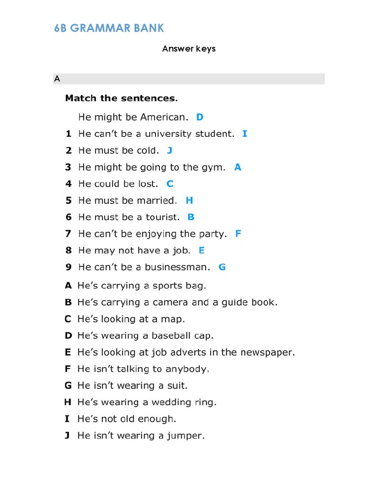 6b Grammar Bank Answer Keys | PDF