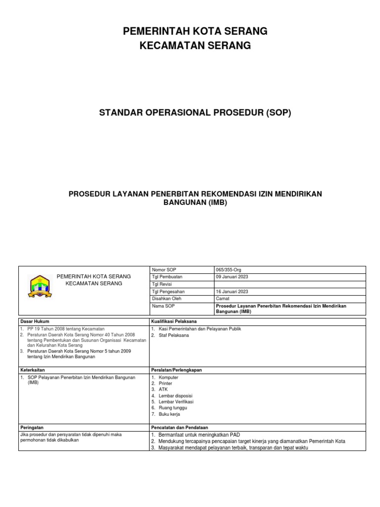 Sop Layanan Rekomendasi Imb | PDF