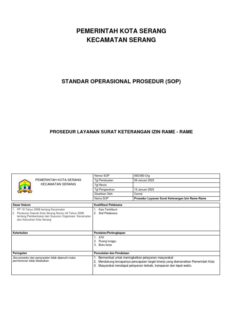 Sop Layanan Surat Keterangan Izin Rame-Rame | PDF