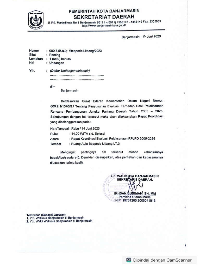 Surat Undangan Evaluasi Hasil RPJPD | PDF