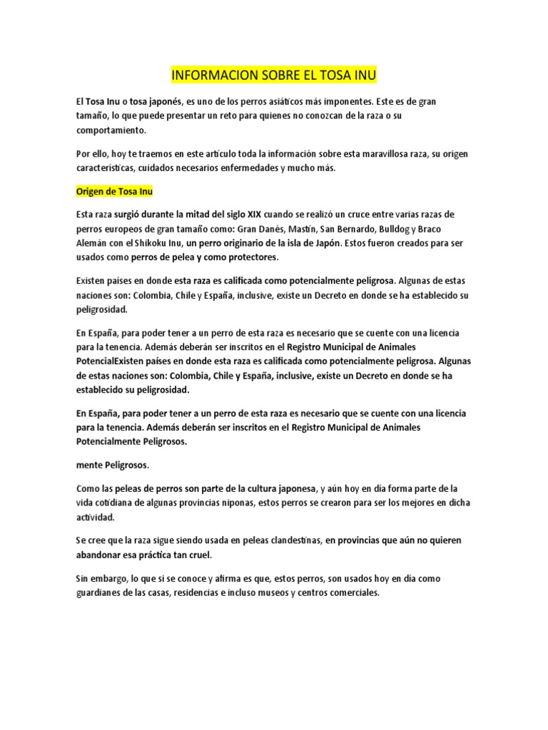 Informacion Sobre El Tosa Inu | PDF