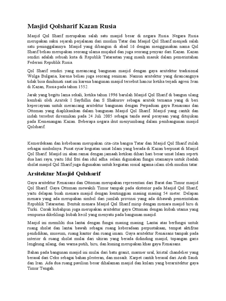 Masjid Qolsharif: Ikon Kazan Bersejarah | PDF