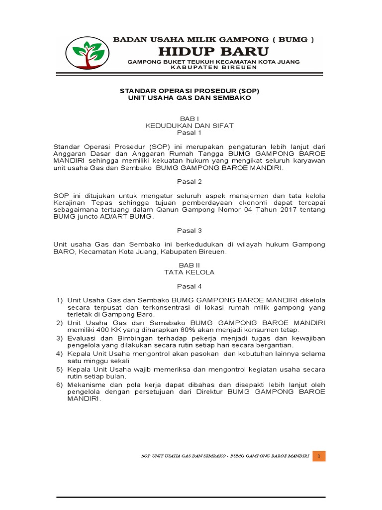 SOP Tepas Bambu | PDF