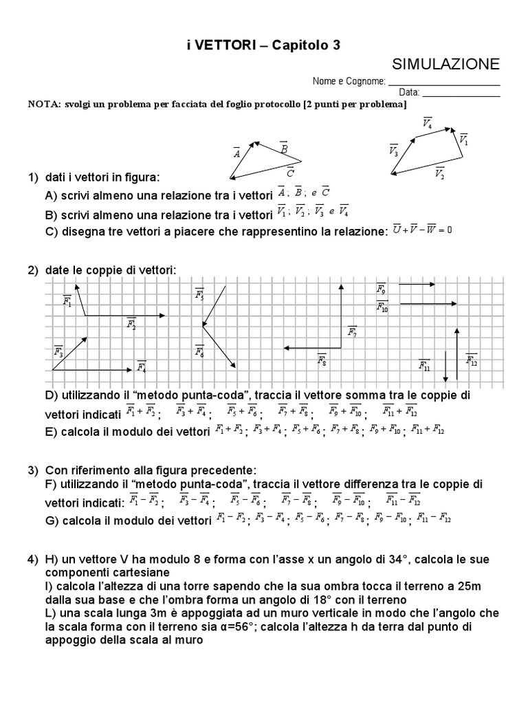 Simulazione Verifica Sui Vettori | PDF