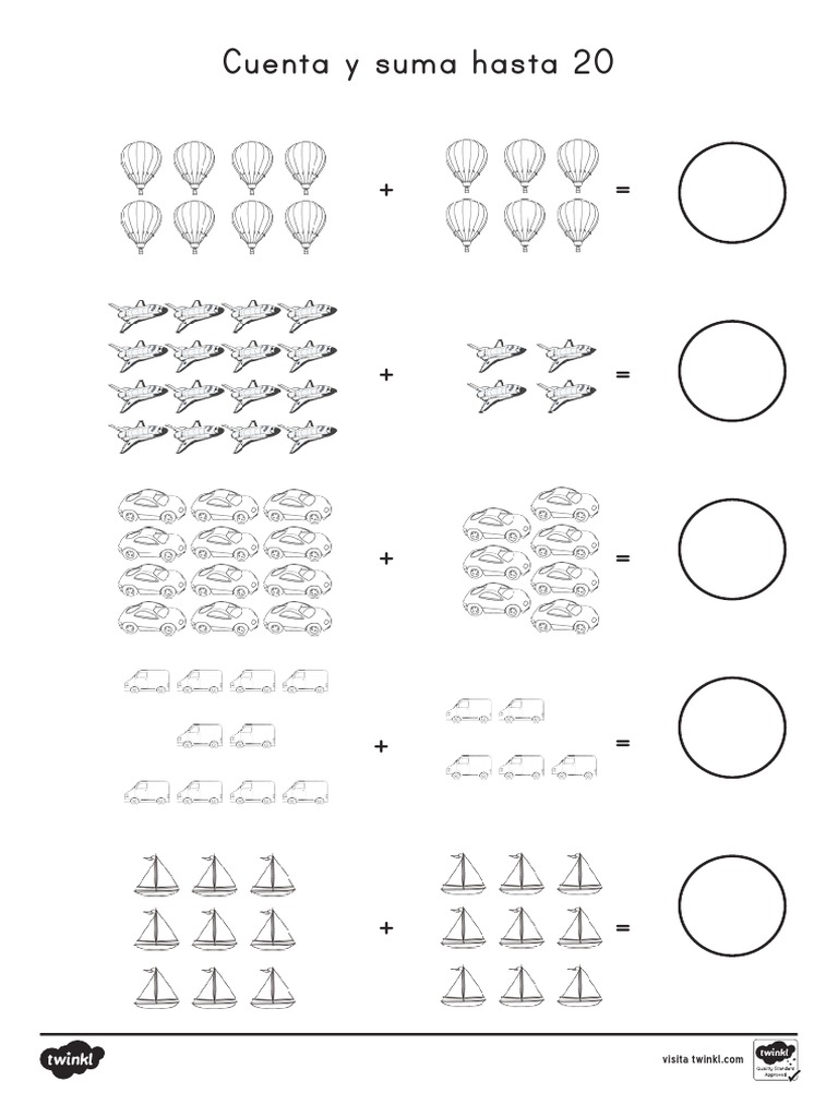 Ficha de Actividad Contar y Sumar Hasta 20 | PDF