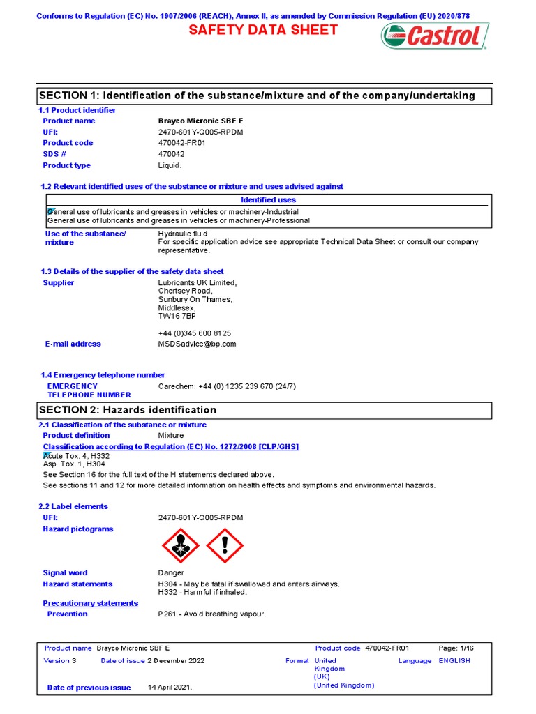 Brayco MSDS 2916907 | PDF | Personal Protective Equipment | Dangerous Goods