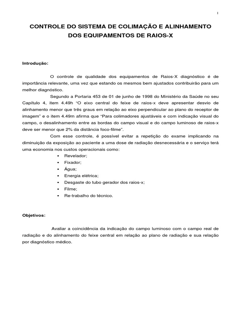 Controle de Qualidade em Aparelhos de Raios X | PDF Controle de Qualidade em Aparelhos de Raios X | PDF