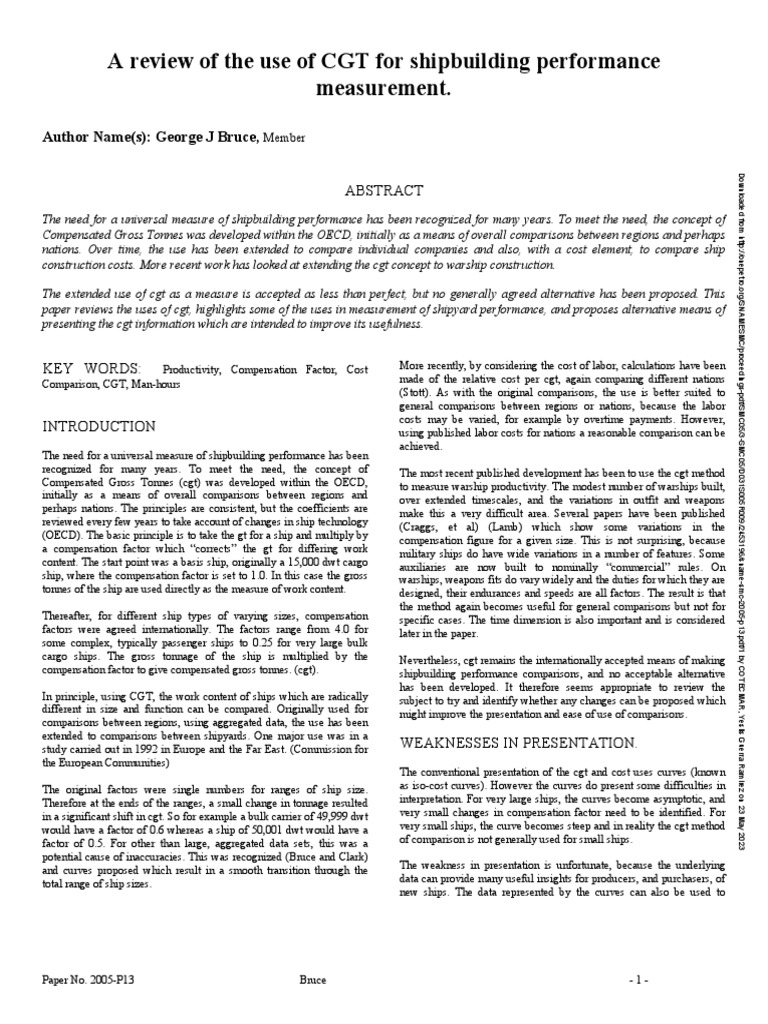 A Review of The Use of CGT For Shipbuilding Performance | PDF | Science ...