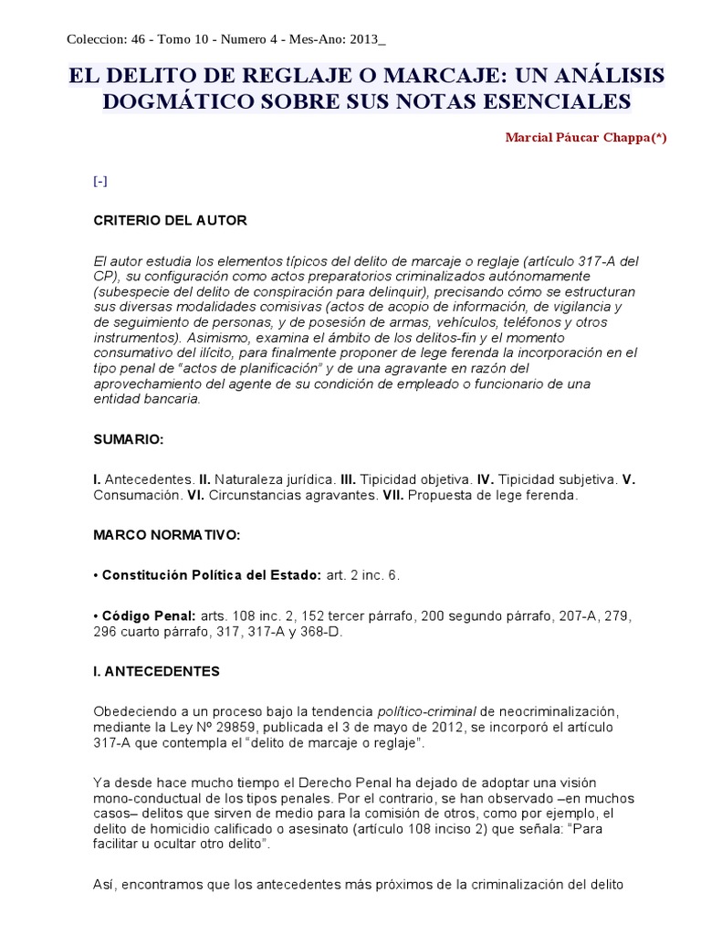 Análisis del Delito de Reglaje en Perú | PDF