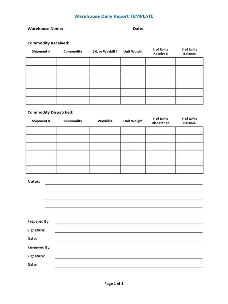 7.1.6 Warehouse Daily Report Template | PDF