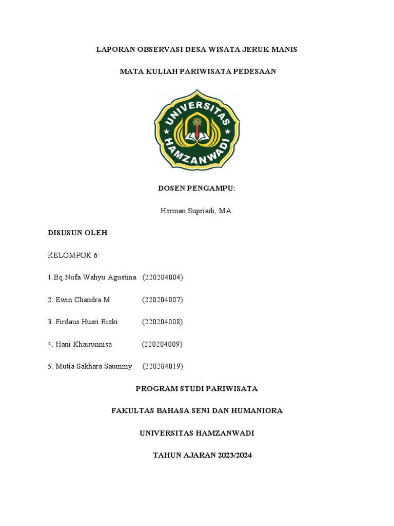 Laporan Observasi Desa Wisata Jeruk Manis | PDF