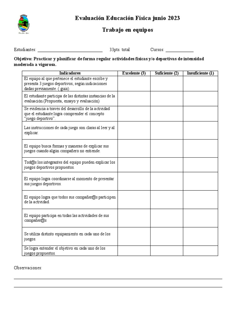Pauta de Evaluación Educacion Física | PDF Pauta de Evaluación Educacion Física | PDF