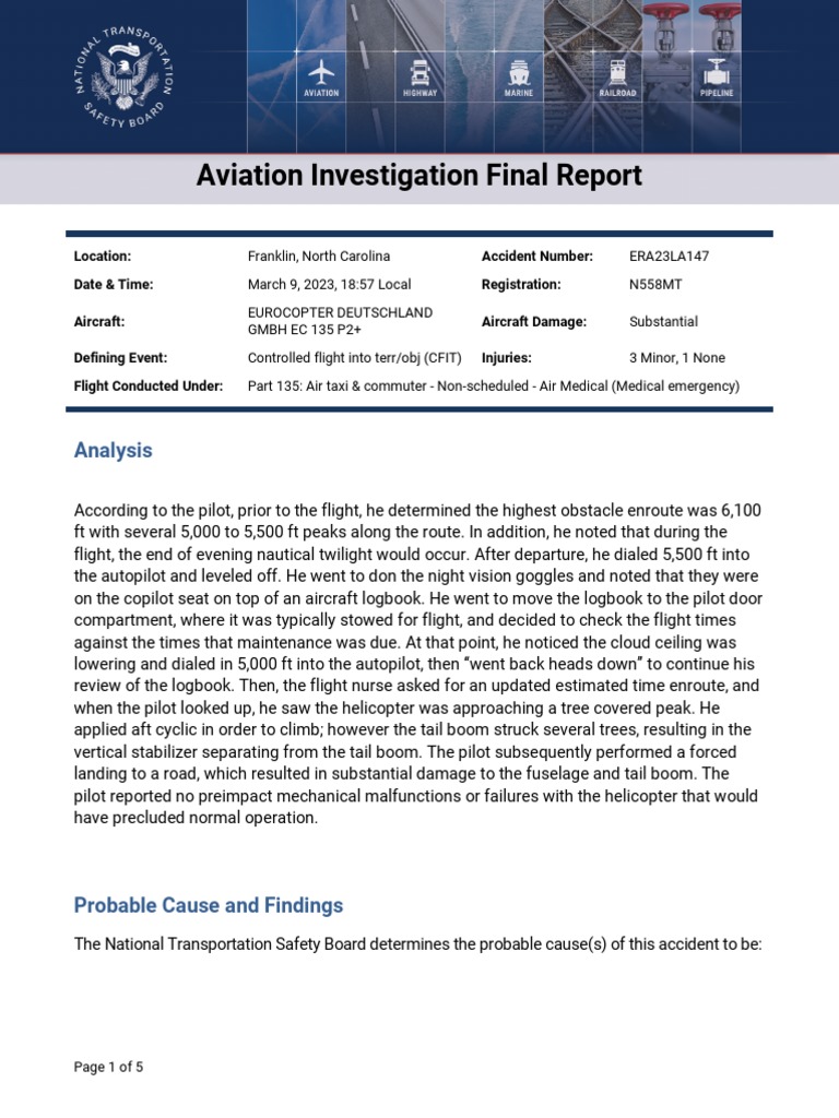 Life Flight Helicopter Crash Report | PDF | National Transportation ...