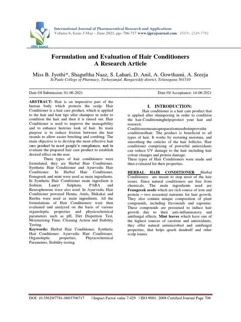 Formulation and Evaluation of Hair Conditioners | PDF
