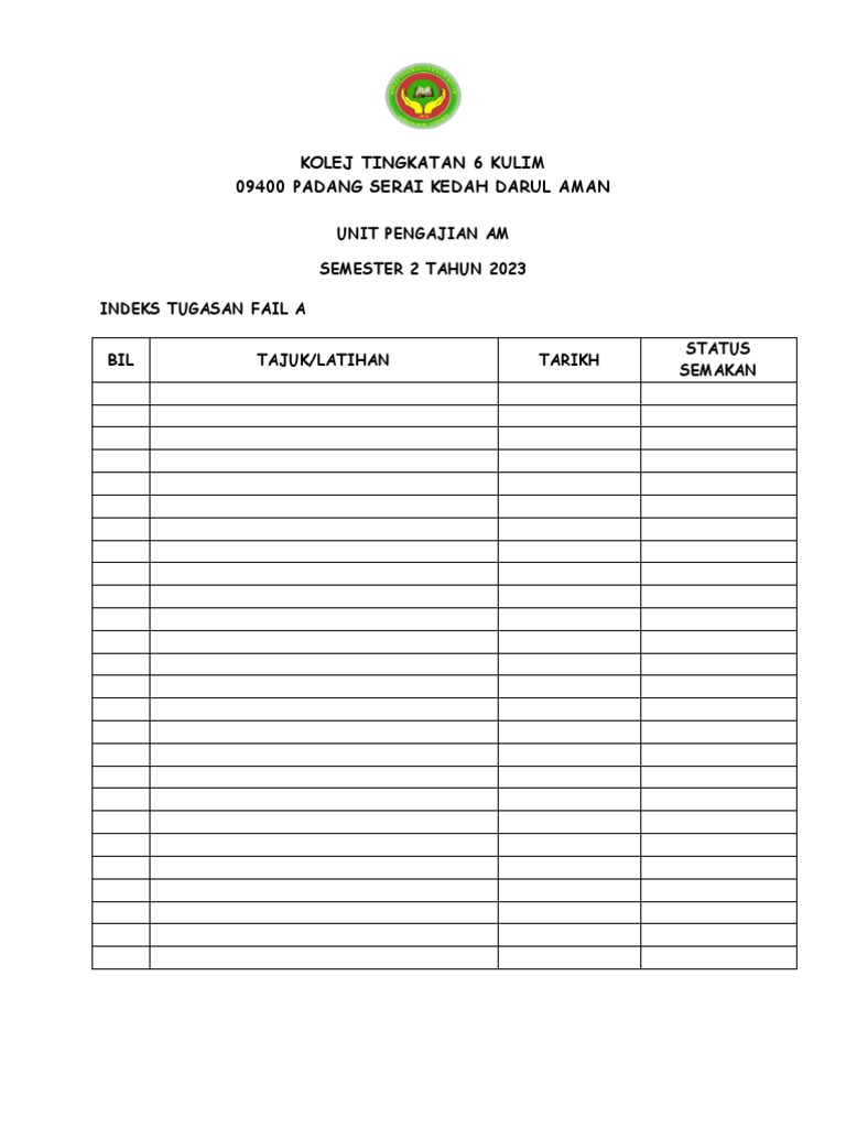INDEKS FAIL PENGAJIAN AM SEMESTER 2 | PDF