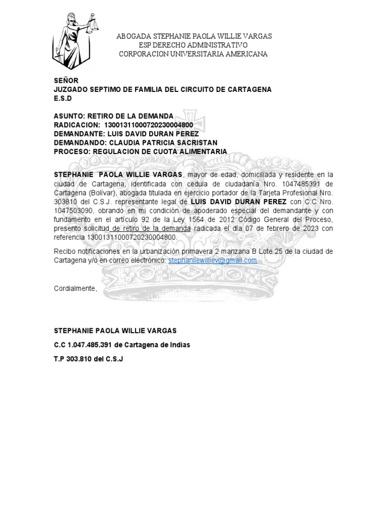 SOLICITUD RETIRO DEMANDA | PDF