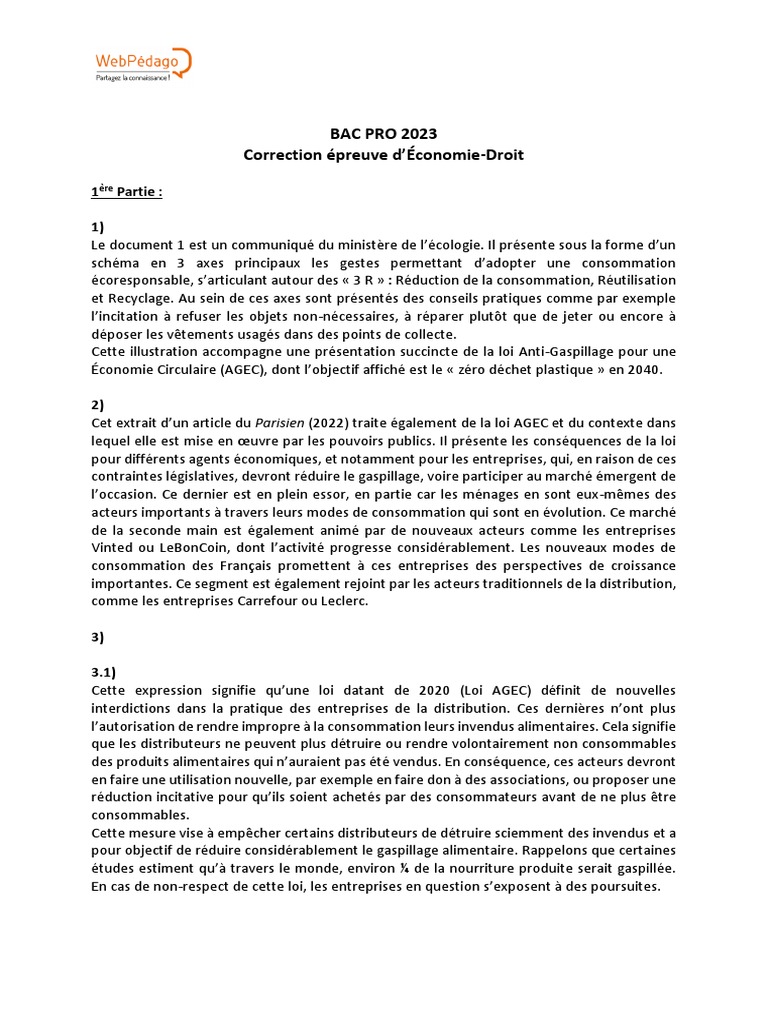 Correction Bac Pro Eco Droit | PDF | Politique