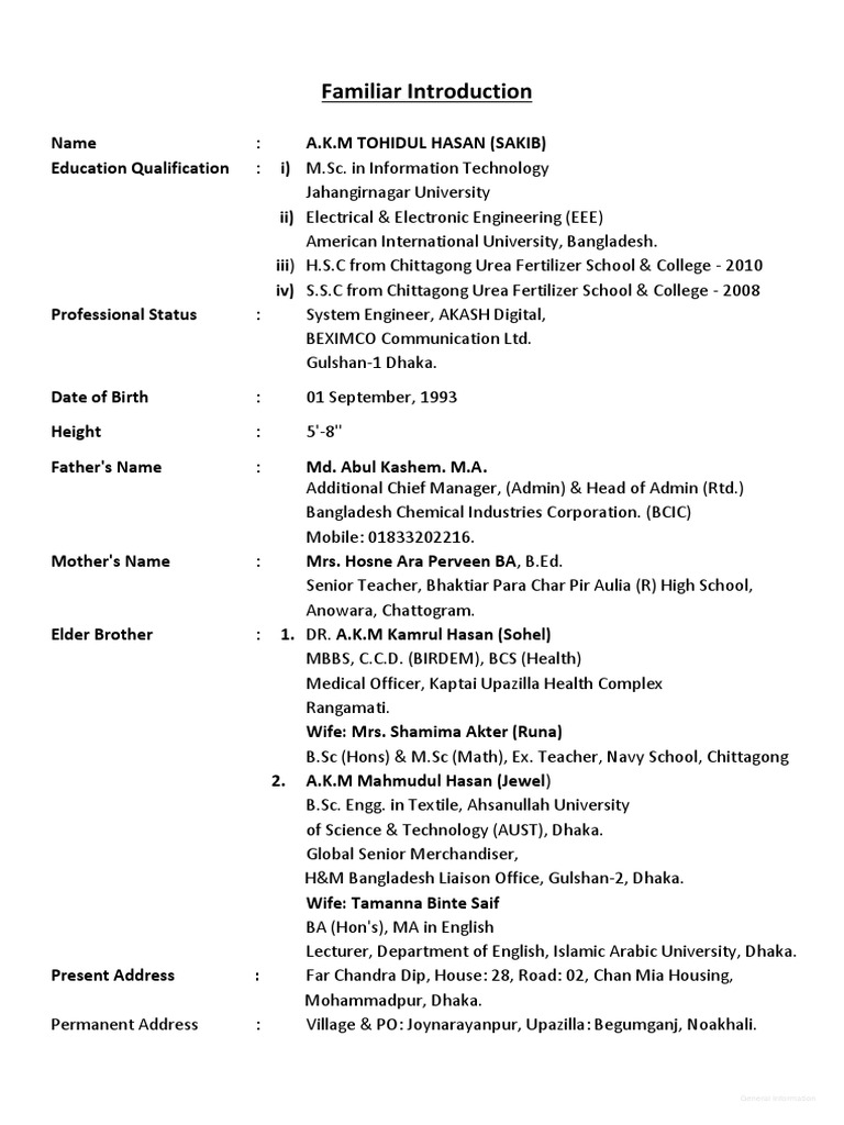 Sakib Biodata | PDF | Bangladesh