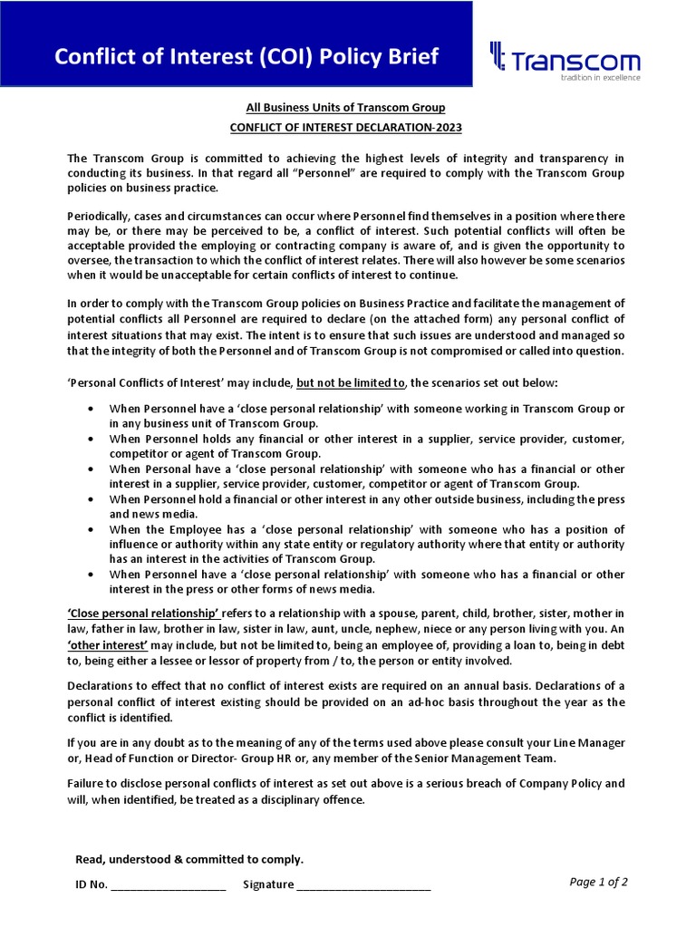 2. Policy Brief & Declaration of COI (English) | PDF | Conflict Of ...