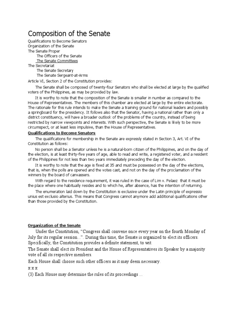 Composition of The Senate | PDF | United States Congress | American ...